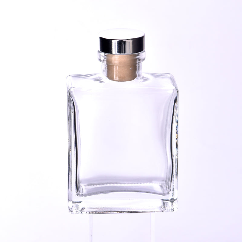 Glass reed diffuser bottle with synthetic silver stopper, Square, Clea ...